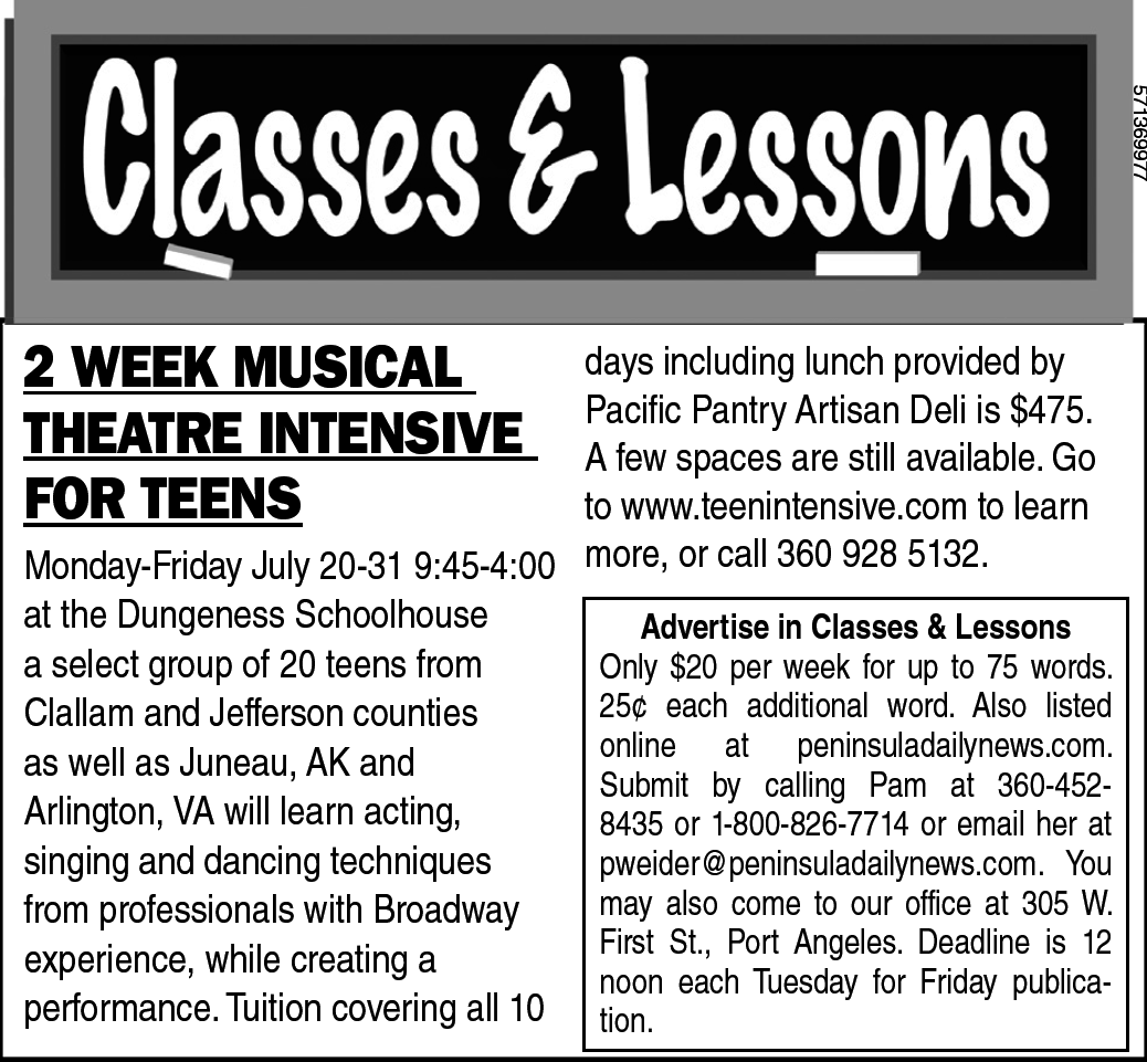CLASSES AND LESSONS — 2-week musical theatre intensive class for teens ...