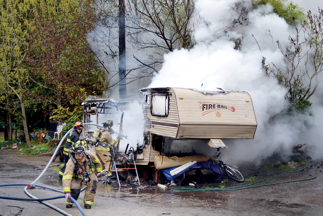 Explosion, fire destroy RV trailer in Port Hadlock; man exits just in ...